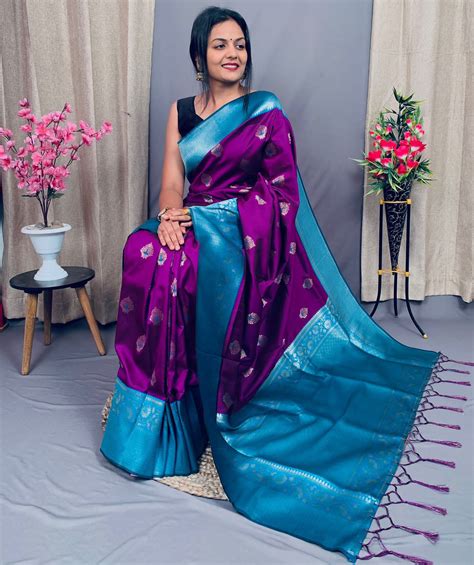 Dark Purple Silk Saree With Butta Work