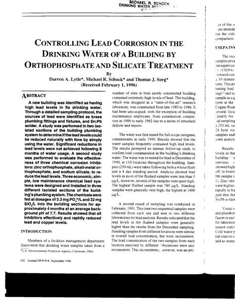 Pdf Controlling Lead Corrosion In The I Drinking Water Of A Building By Orthophosphate And
