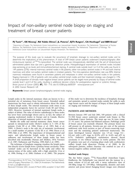 PDF Impact Of Non Axillary Sentinel Node Biopsy On Staging And Treatment Of Breast Cancer Patients