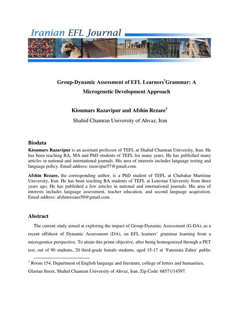 Pdf Group Dynamic Assessment Of Efl Learners ̕ Grammar A Microgenetic Development Approach