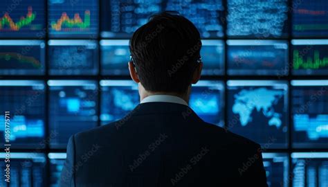 Businessman Reviewing Data Analytics From Multiple Screens In A Modern
