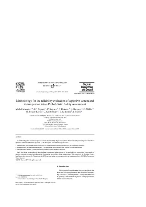 Pdf Methodology For The Reliability Evaluation Of A Passive System