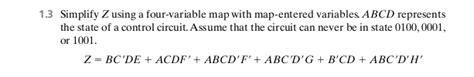 1 3 simplify z using a four variable map with