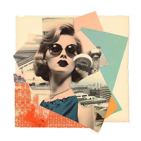 빈티지 컷아웃 콜라주 1930년대 그림 핀업 여성이 있는 오래된 복고풍 컷아웃 프리미엄 사진