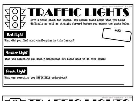 Exit Pass Plenary Card Traffic Lights Teaching Resources