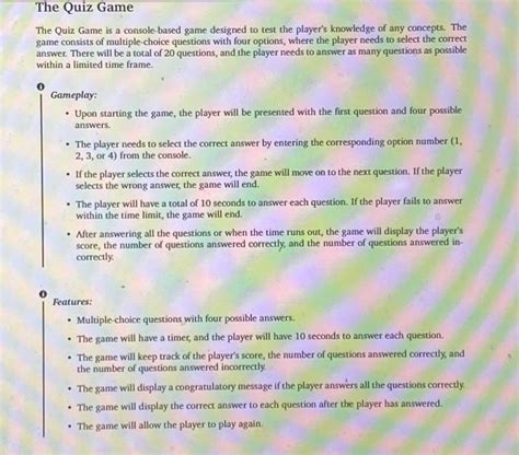 solved the quiz game is a console based game designed to