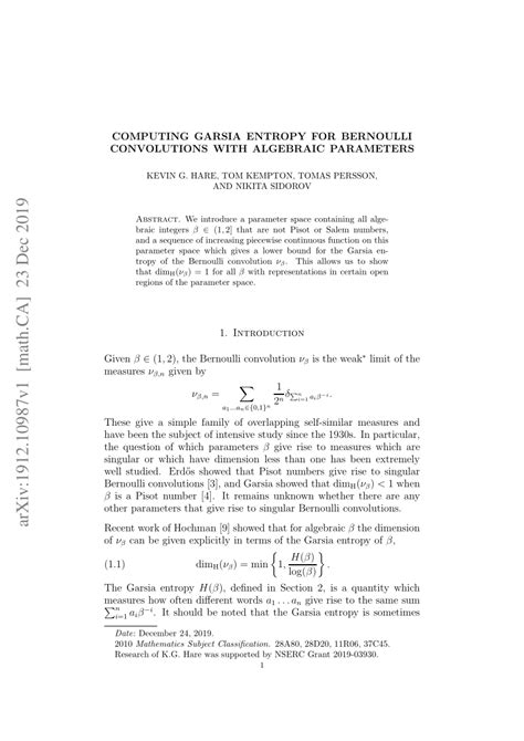 Pdf Computing Garsia Entropy For Bernoulli Convolutions With