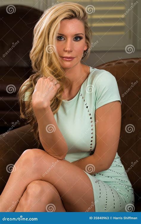 Blonde Stock Image Image Of Green Leather Woman Beautiful 35840963