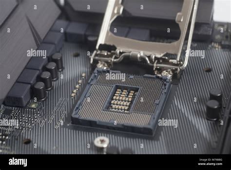 Intel Lga 1151 Cpu Socket On Motherboard Computer Pc Close Up Stock