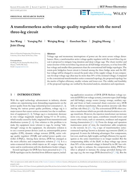 Pdf A Transformerless Active Voltage Quality Regulator With The Novel