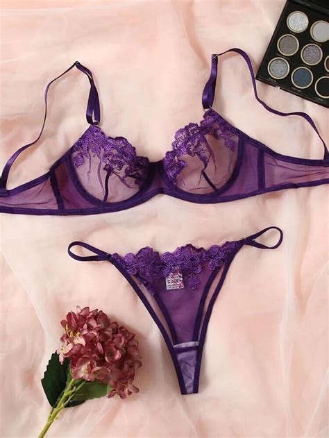 Purple Lingerie Set Sheer