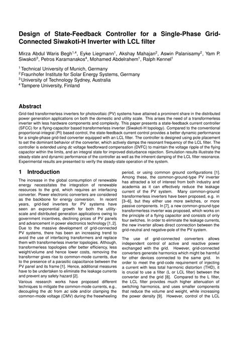 Pdf Design Of State Feedback Controller For A Single Phase Grid Connected Siwakoti H Inverter