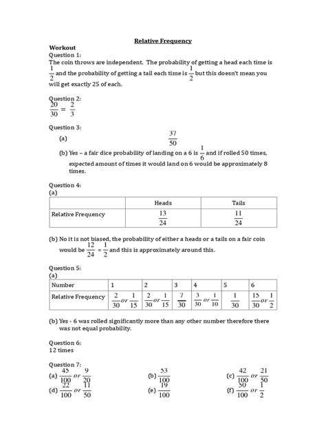 Relative Frequency Answers Pdf