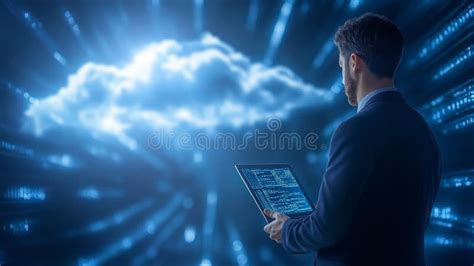 Man Using Tablet With Cloud Computing Concept Stock Illustration