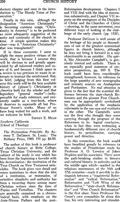 The Restoration Principle By Alfred T Degroot St Louis The Bethany Press 1960 191 Pp 4