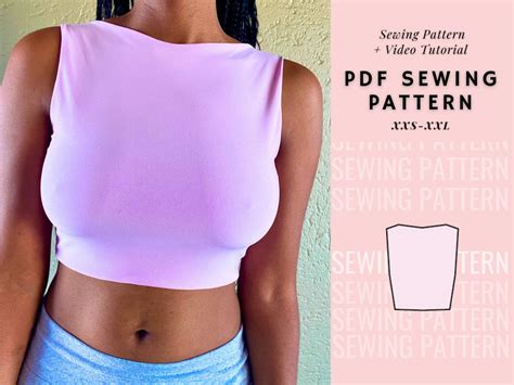 Crop Top Sewing Pattern Tank Top Sewing High Neckline Top Womens