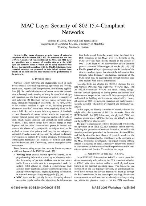 Pdf Mac Layer Security Of 802154 Compliant Networks