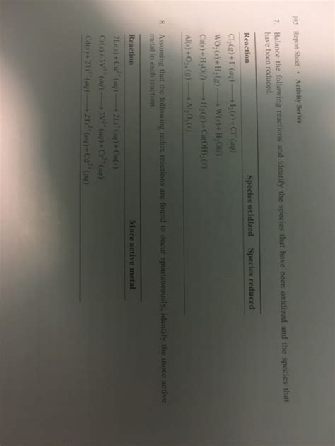 Get Answer Answer All Questions Transcribed Image Text Activity Series Transtutors