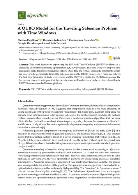 PDF A QUBO Model For The Traveling Salesman Problem With Time Windows