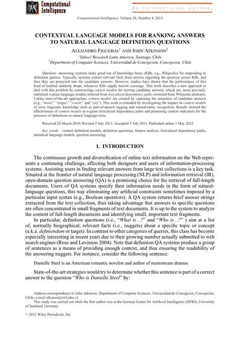 Pdf Contextual Language Models For Ranking Answers To Natural Language Definition Questions