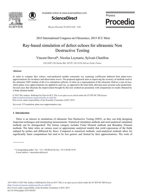 Pdf Ray Based Simulation Of Defect Echoes For Ultrasonic Non Destructive Testing