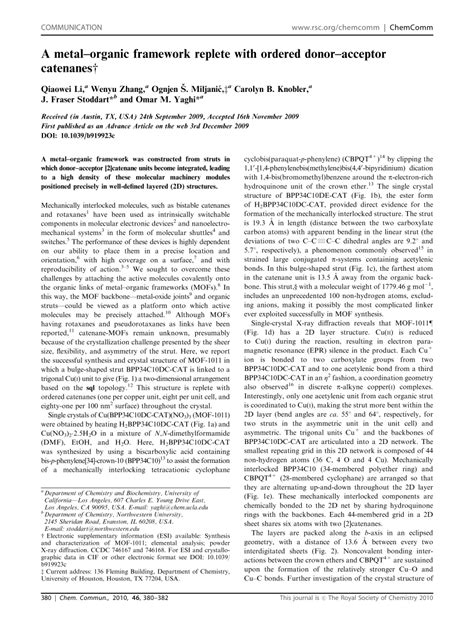 Pdf A Metal Organic Framework Replete With Ordered Donoracceptor