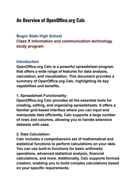 SOLUTION An Overview Of Openoffice Org Calc Studypool