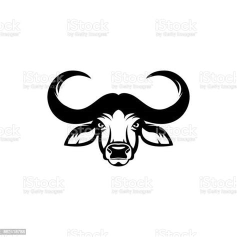 벡터 아프리카 버팔로 머리 얼굴 복고풍 Hipster 기호 엠 블 럼 배지 라벨 템플릿 및 T셔츠 빈티지 디자인 요소 흰색