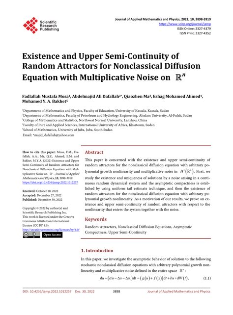 Pdf Existence And Upper Semi Continuity Of Random Attractors For