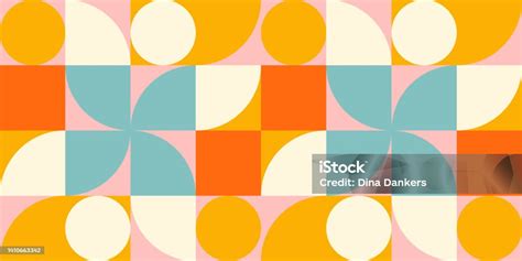 복고풍 기하학적 미학 바우 하우스 는 원 사각형 반원과 같은 추상적 인 간단한 모양으로 벡터 배경에서 영감을 얻었습니다 향수를 불러일으키는 파스텔 색상 0명에 대한 스톡