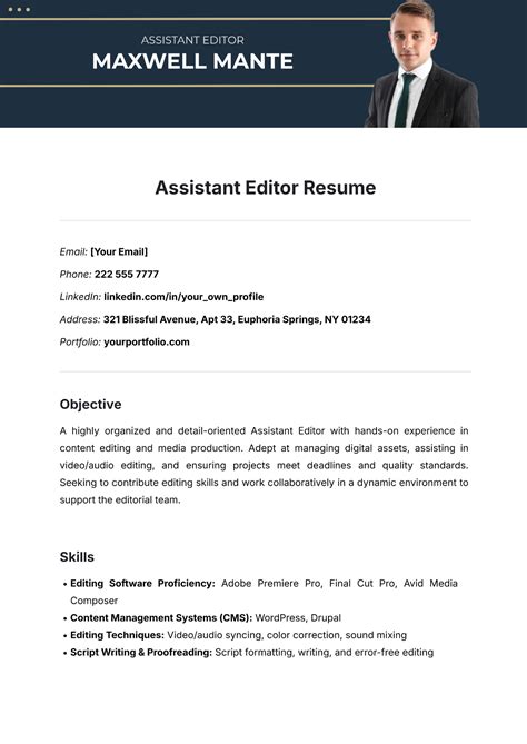 Free Assistant Editor Resume Template To Edit Online Free Assistant Editor Resume Template To Edit Online
