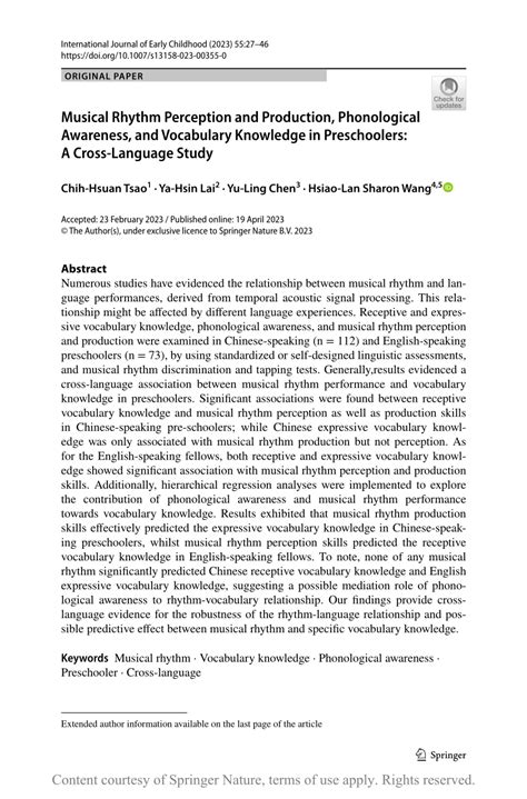 Musical Rhythm Perception And Production Phonological Awareness And