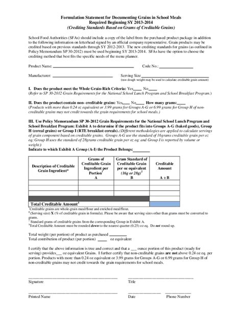 Fillable Online Product Formulation Statement For Grains Fax Email Print Pdffiller