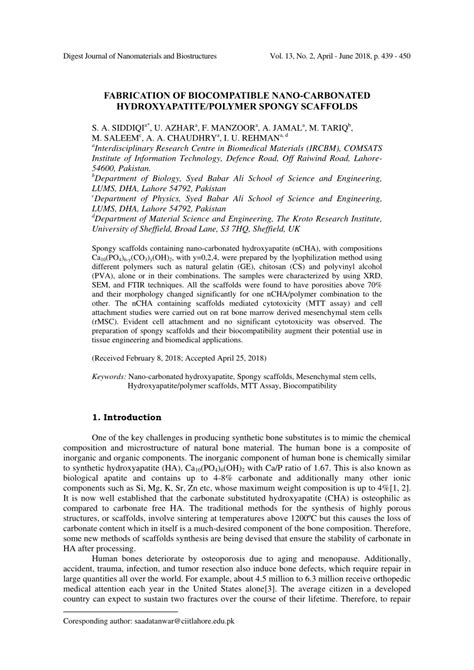 Pdf Fabrication Of Biocompatible Nano Carbonated Hydroxyapatitepolymer Spongy Scaffolds