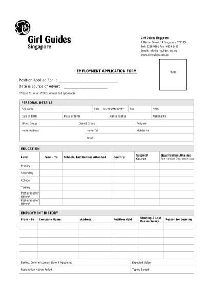 Employment Application Form Girl Guides Singapore