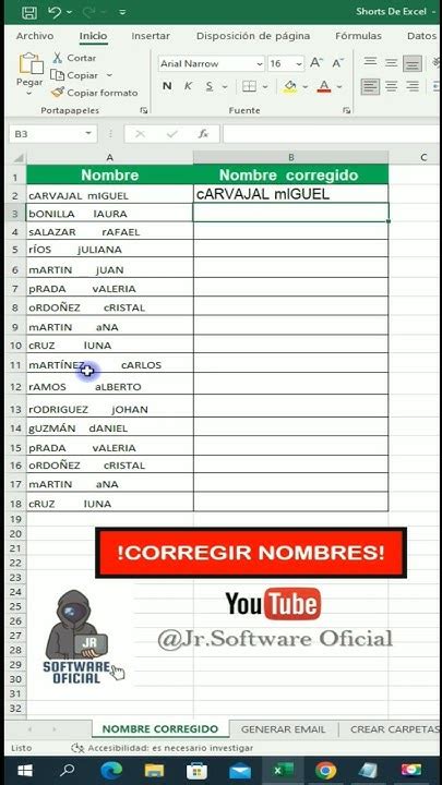 Corregir Nombres En Excel Youtube