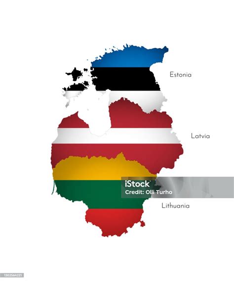 지도에 발트 해 국가의 고립 된 실루엣벡터 일러스트레이션 리투아니아 라트비아 에스토니아의 국기 국가의 흰색 배경 과 이름 0명에 대한 스톡 벡터 아트 및 기타 이미지
