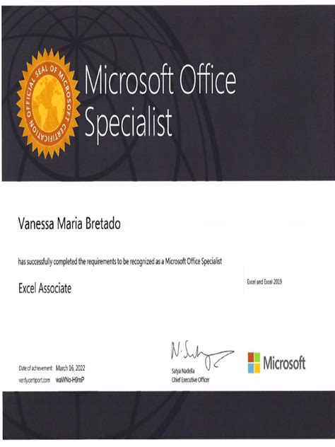Vanessa Bretado Excel Certification 1 Pdf