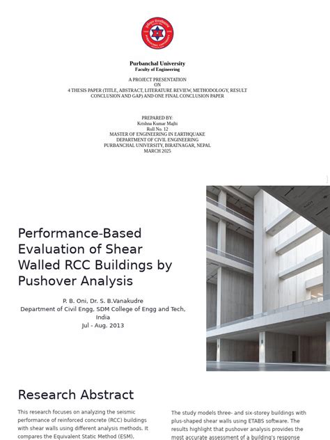 1 Performance Based Evaluation Of Shear Walled Rcc Buildings By Pushover Analysis Pdf