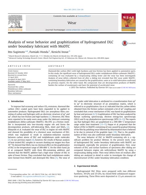 Pdf Analysis Of Wear Behavior And Graphitization Of Hydrogenated Dlc Under Boundary Lubricant