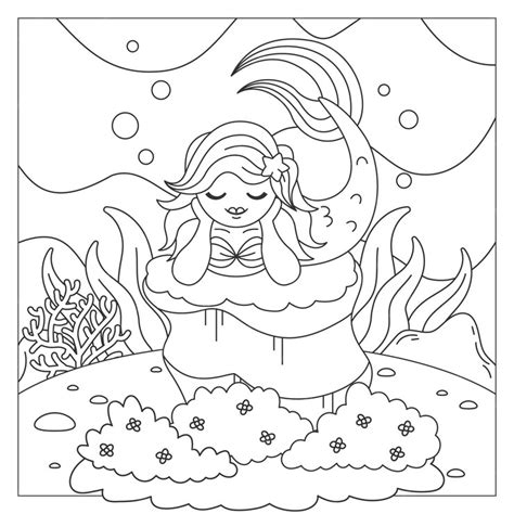 손으로 그린 인어 색칠하기 책 그림 무료 벡터