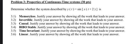 Solved Problem 3 Properties Of Continuous Time Systems 30