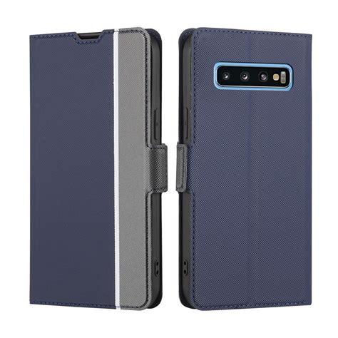 For Samsung Galaxy S10 Twill Texture Side Button Leather Phone Case Blue Alexnld Com
