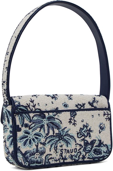Staud Blue And White Tommy Beaded Bag Staud