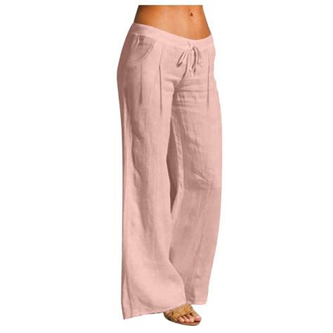 Buigttklop Cotton Linen Pants Women 2026 Summer Palazzo Wide Leg Flowy