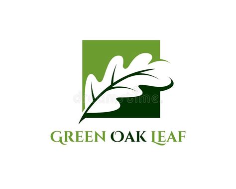 Green Oak Leaf As Negative Space Inside Green Square Logo Stock Vector