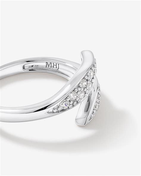 Cubic Zirconia Pointed Open Bypass Ring In Sterling Silver