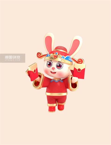 3d兔年新年新春国潮喜庆c4d发财帽兔子发红包图片潮国创意 花瓣网