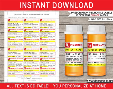 Printable Medication Labels