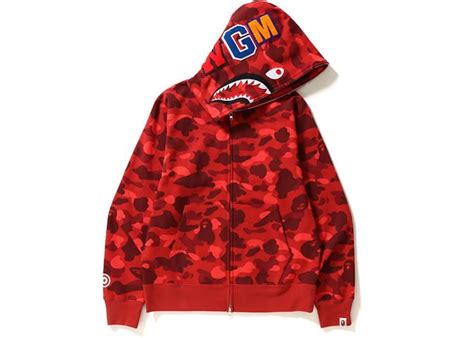 Bape Color Camo Shark Full Zip Hoodie Red Mens Us